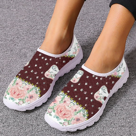Cartoon Teeth Print Ladies Casual Slip On Dental Flats Comfortable ...