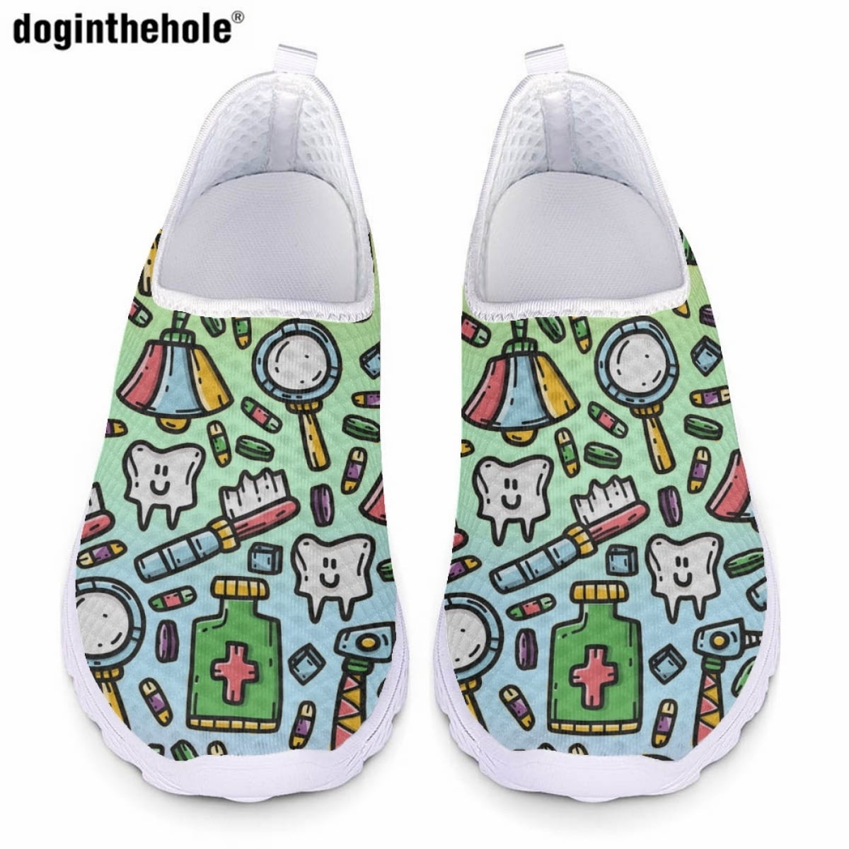 Cartoon Teeth Print Women Hospital Nursing Shoes Casual Flat Shoes ...