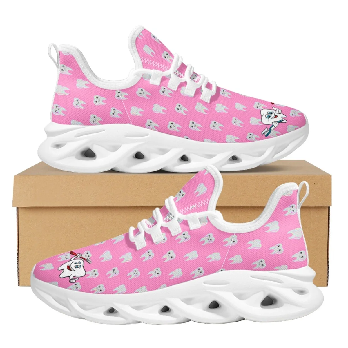 Cartoon Teeth Print Women's Flats Sneakers Fashion Kawaii Lace-Up ...