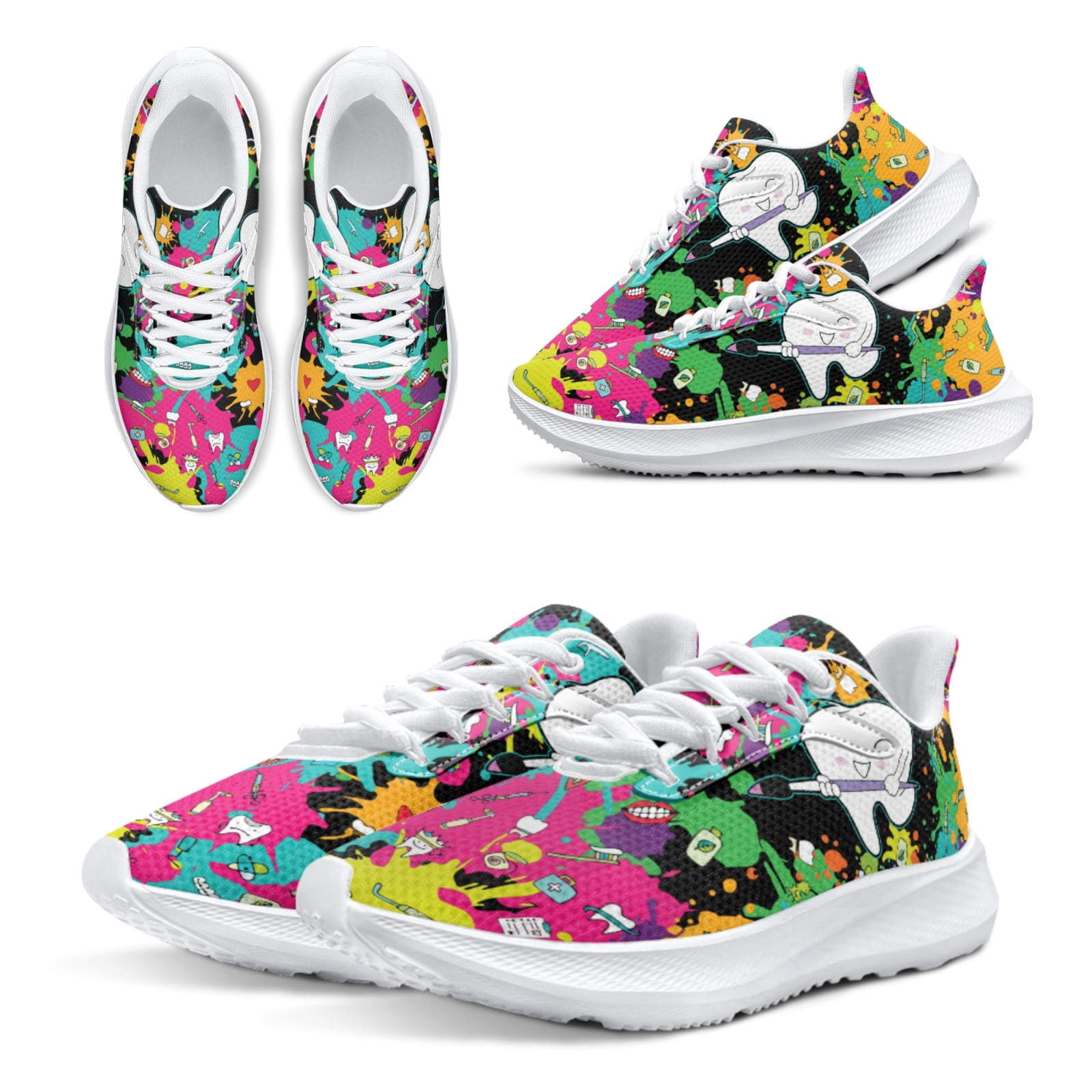 Cartoon Teeth Running Shoes Colorful Art Graffiti Sneakers Cartoon ...