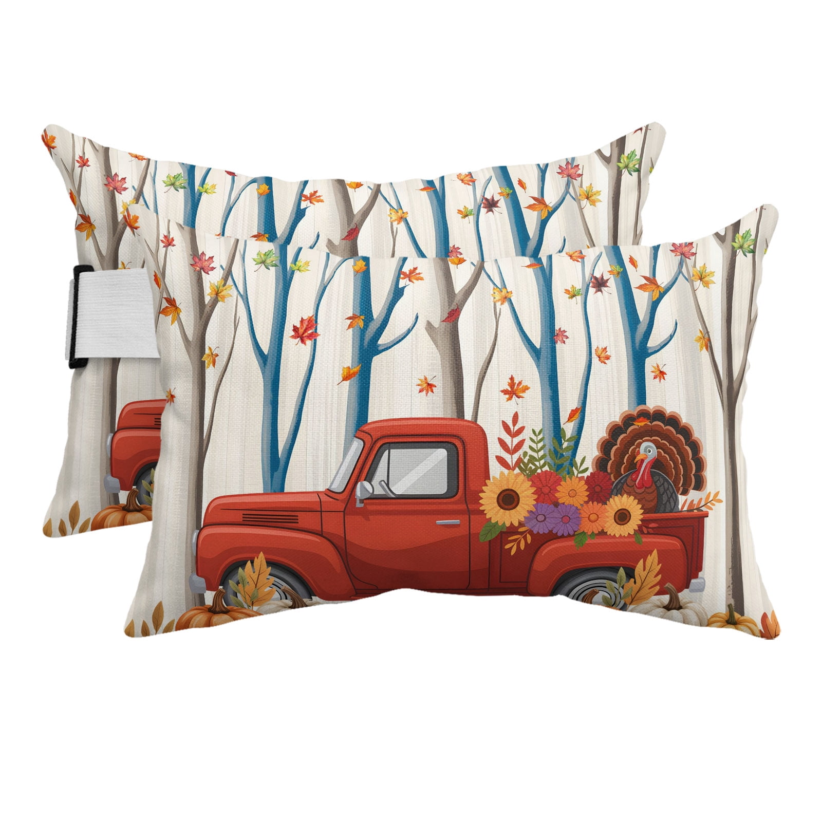 Cartoon Thanksgiving Truck Turkey Pumpkin Outdoor Pillow for Chaise ...