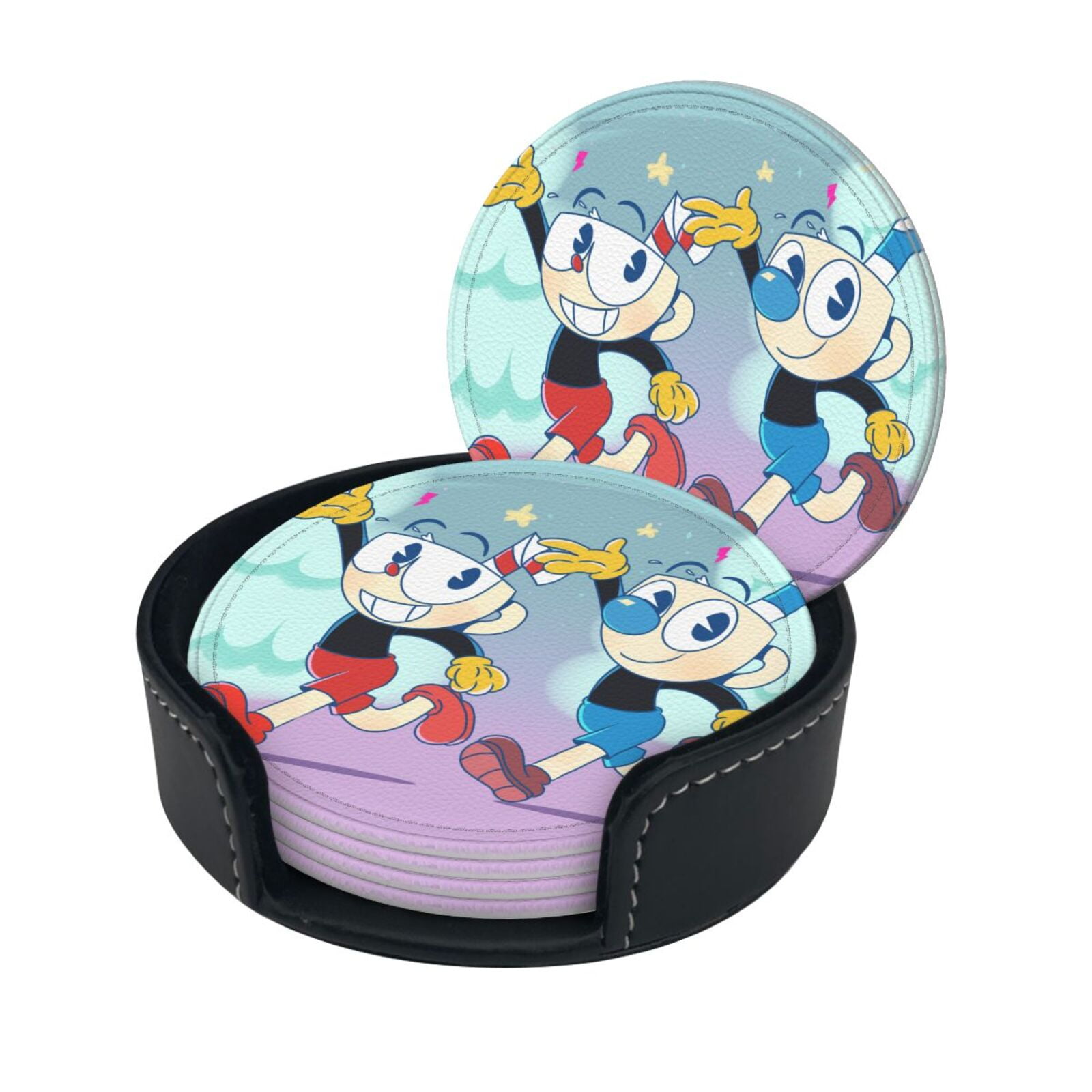 Cartoon The Cuphead Show Round Coaster Set Of 6 Tabletop Protection ...