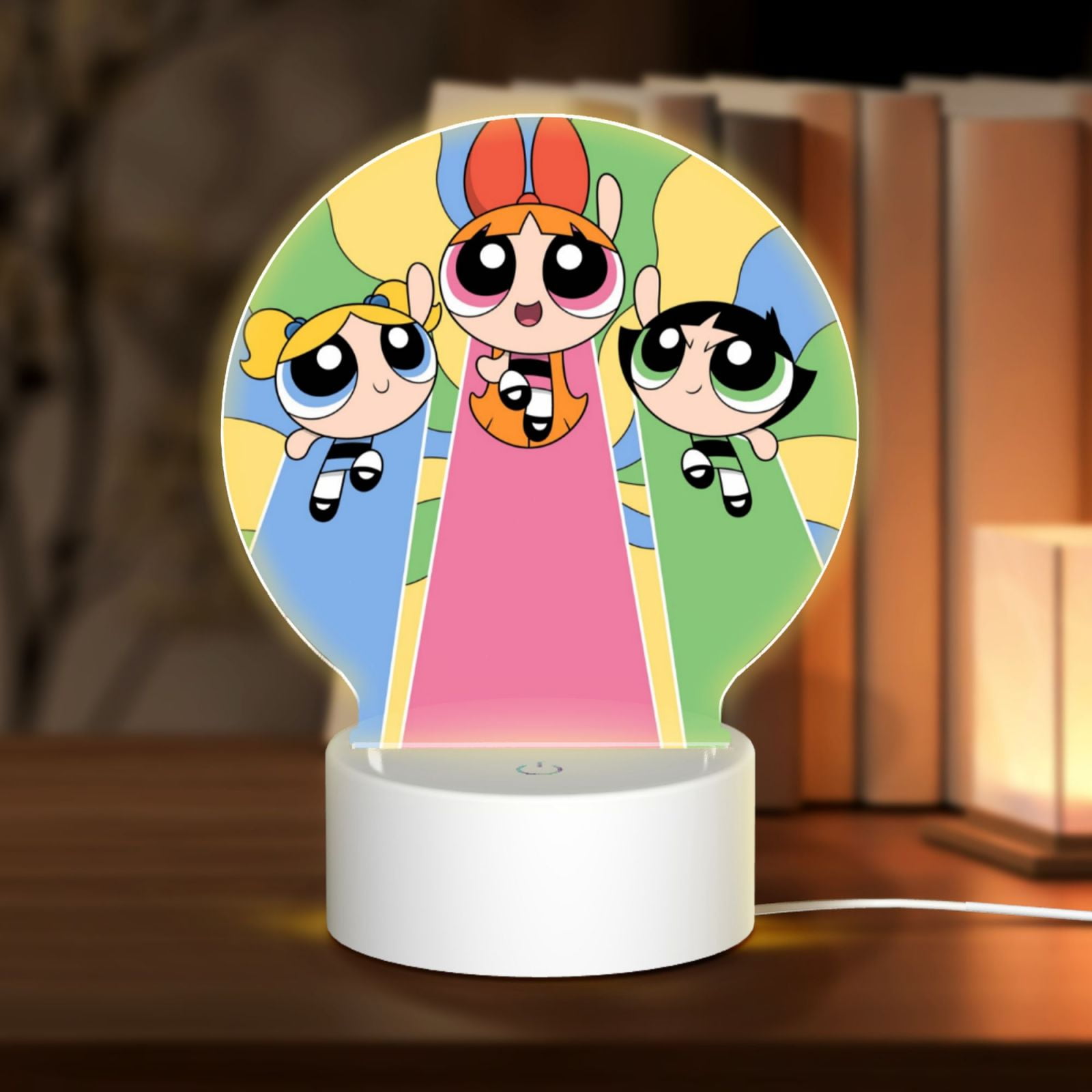 Cartoon The Powerpuff Girls Round Acrylic Night Light USB Cable LED ...