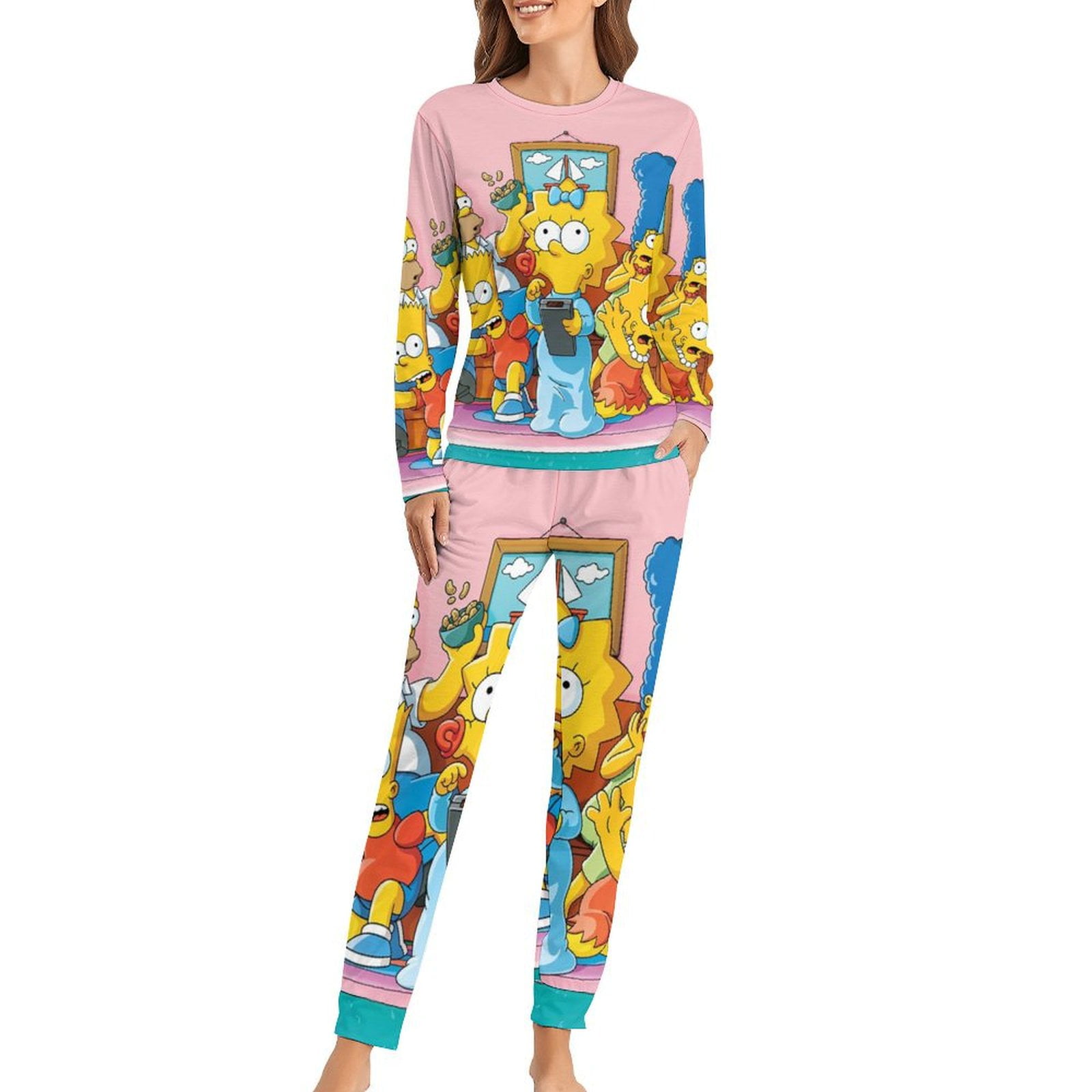 Cartoon The Simpsons Women's Pajama Set Soft Cozy House Wear Sets Long ...