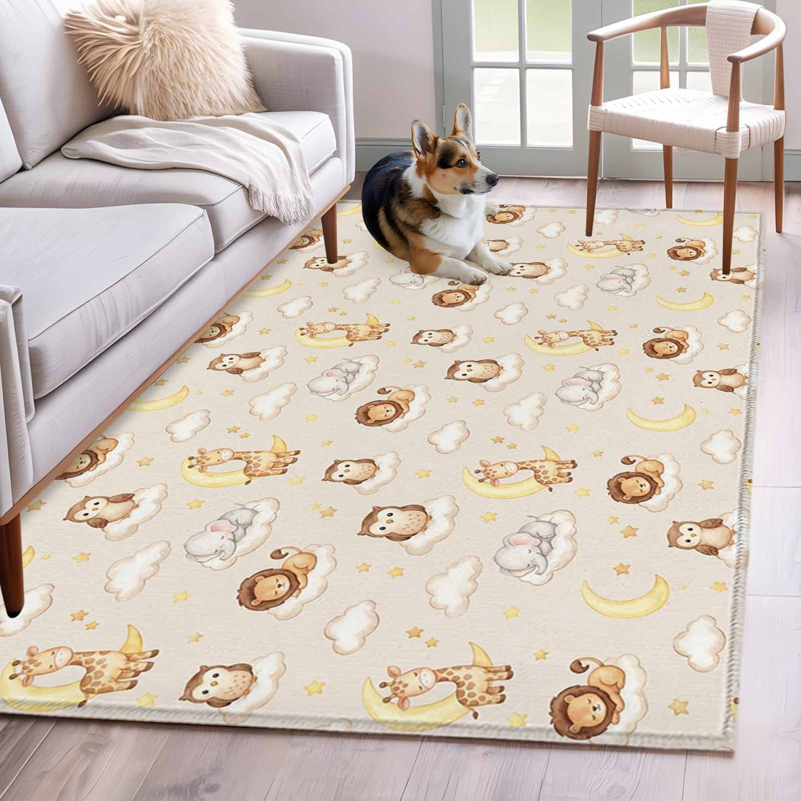 Cartoon Theme 3x5 Area Rugs for Living Room, Giraffe Elephant Lion Owl ...