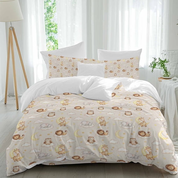 Cartoon Theme 4 Piece Duvet Cover Set Queen Size Giraffe Elephant Lion ...