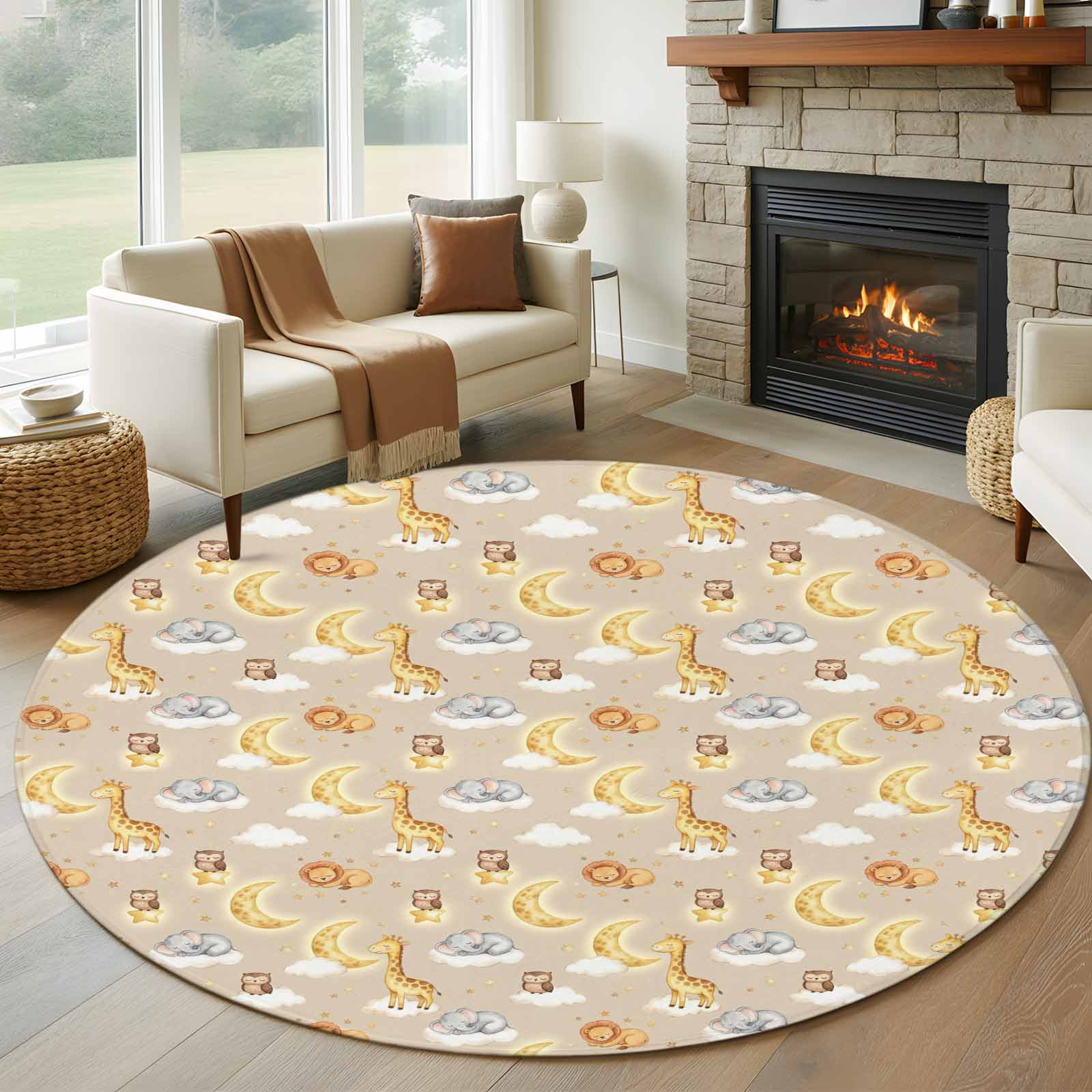 Cartoon Theme 6FT Round Area Rugs for Living Room Animals Giraffe ...
