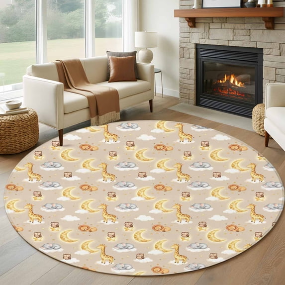Cartoon Theme 6FT Round Area Rugs for Living Room Animals Giraffe ...