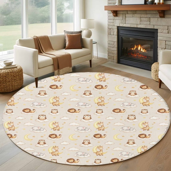 Cartoon Theme 7ft Round Rug for Living Room Conversation Area, Giraffe ...
