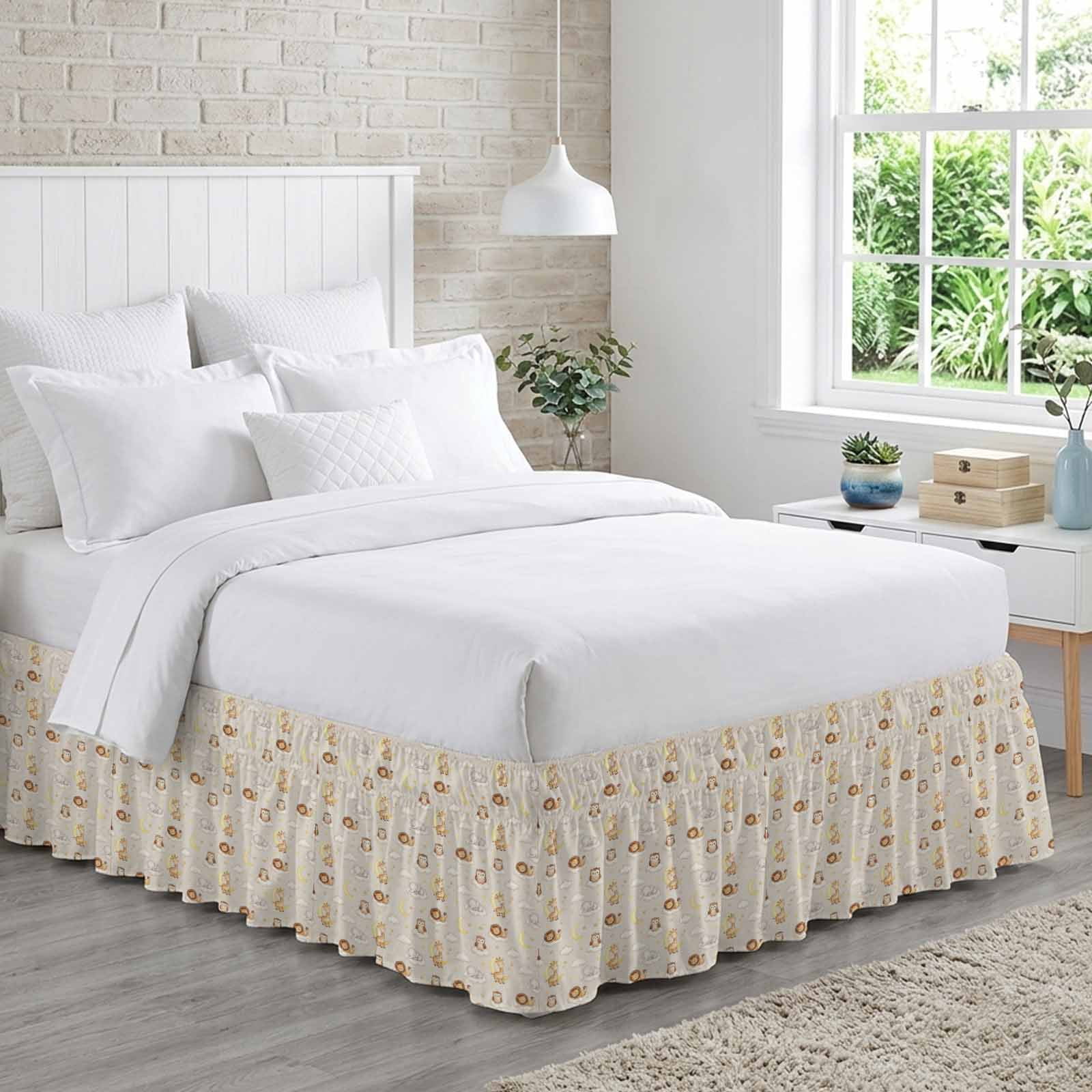 Cartoon Theme Bed Skirt Queen Size 16 Inch Drop, Giraffe Elephant Lion ...