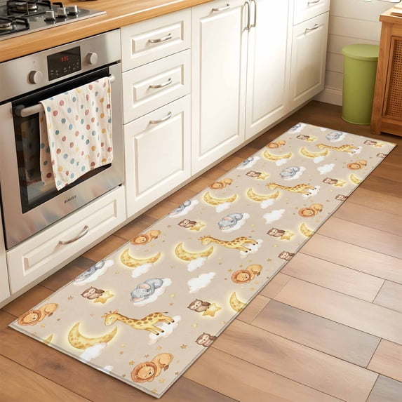 Cartoon Theme Hallway Washable Runner Rug 2x6 Animals Giraffe Elephant ...