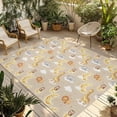 Cartoon Theme Outdoor Rug 5x8 ft Animals Giraffe Elephant Lion Owl Moon ...