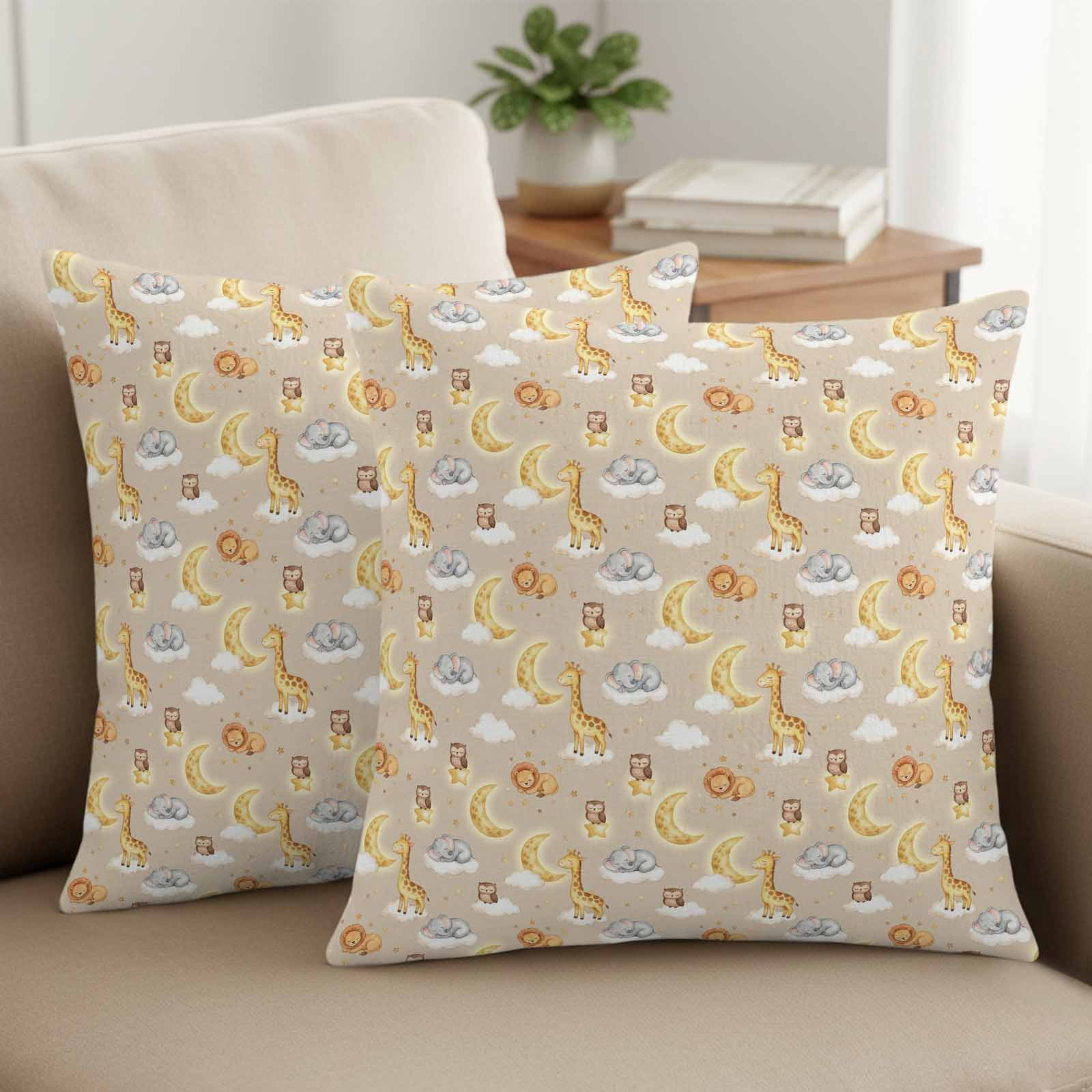 Cartoon Theme Pillow Covers Set of 2, Animals Giraffe Elephant Lion Owl ...