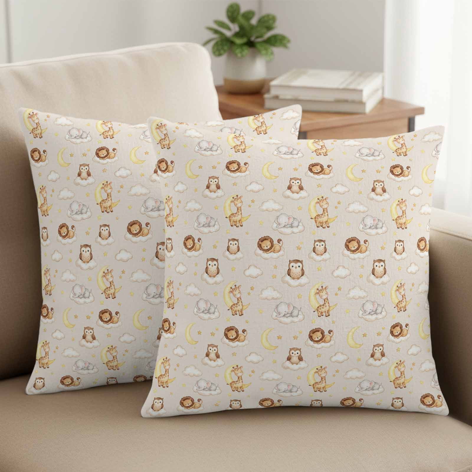 Cartoon Theme Pillow Covers Set of 2, Giraffe Elephant Lion Owl Moon ...