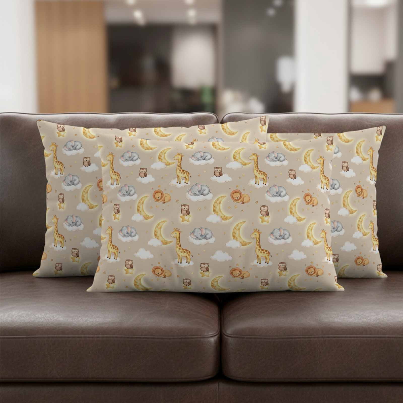 Cartoon Theme Pillow Covers Set of 4, Animals Giraffe Elephant Lion Owl ...