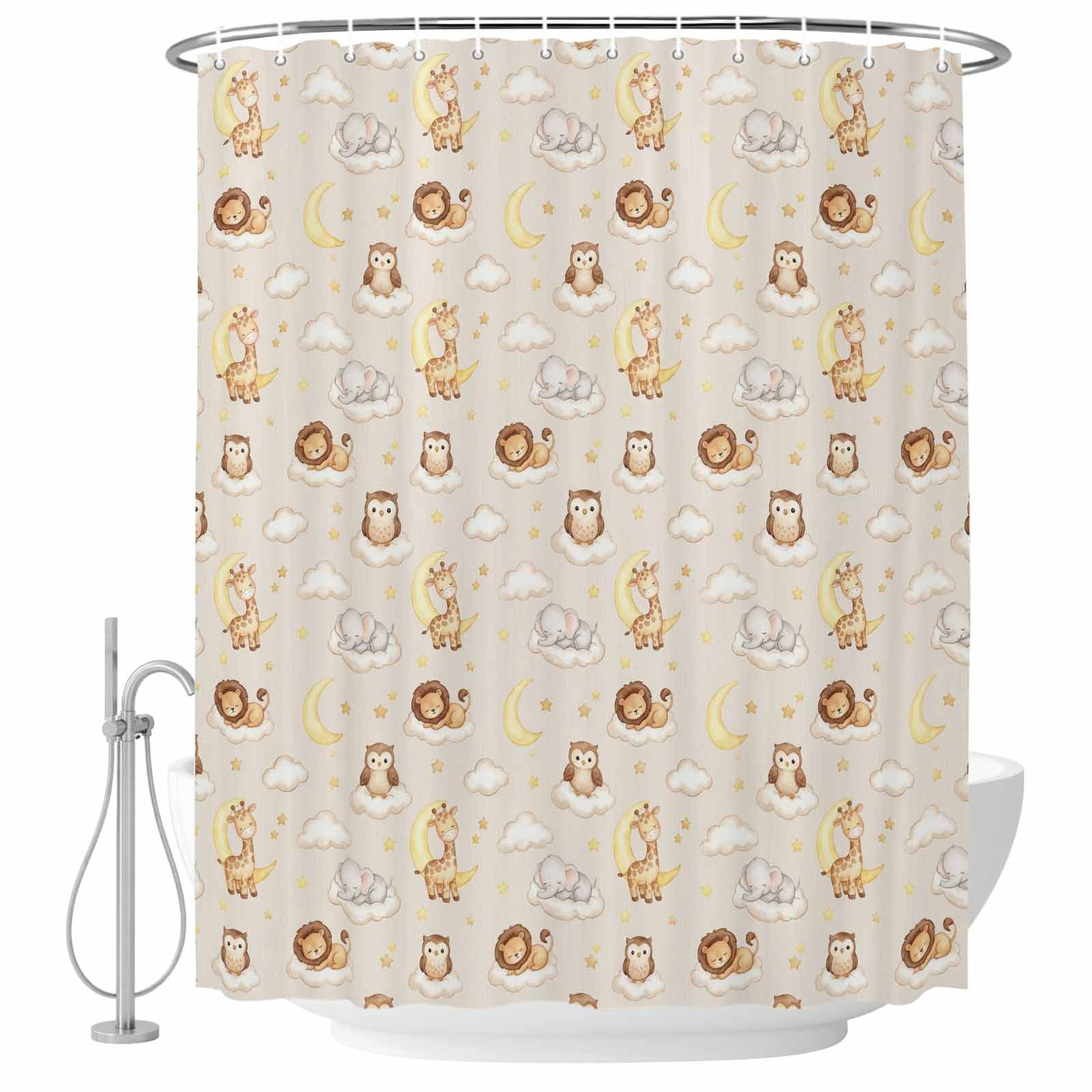 Cartoon Theme Shower Curtain for Bathroom, Giraffe Elephant Lion Owl ...