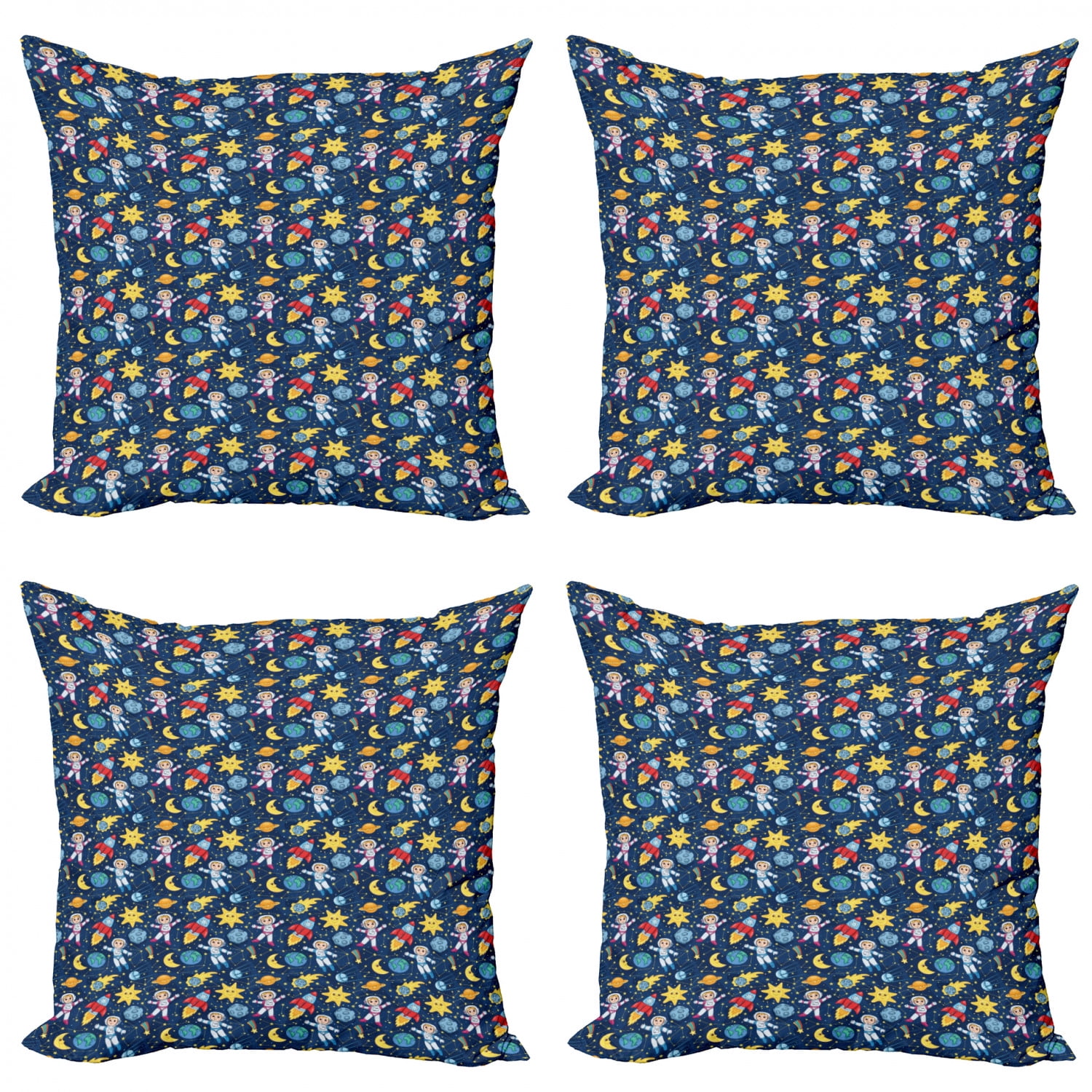 Ambesonne Space Throw Pillow Cover 4 Pack, Cosmonaut Rocket Saturn ...