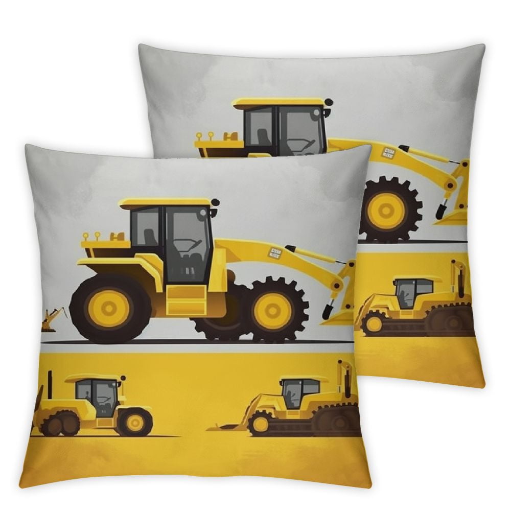 Cartoon Throw Pillow Cushion Cover, Animation Inspired Heavy Machinery ...