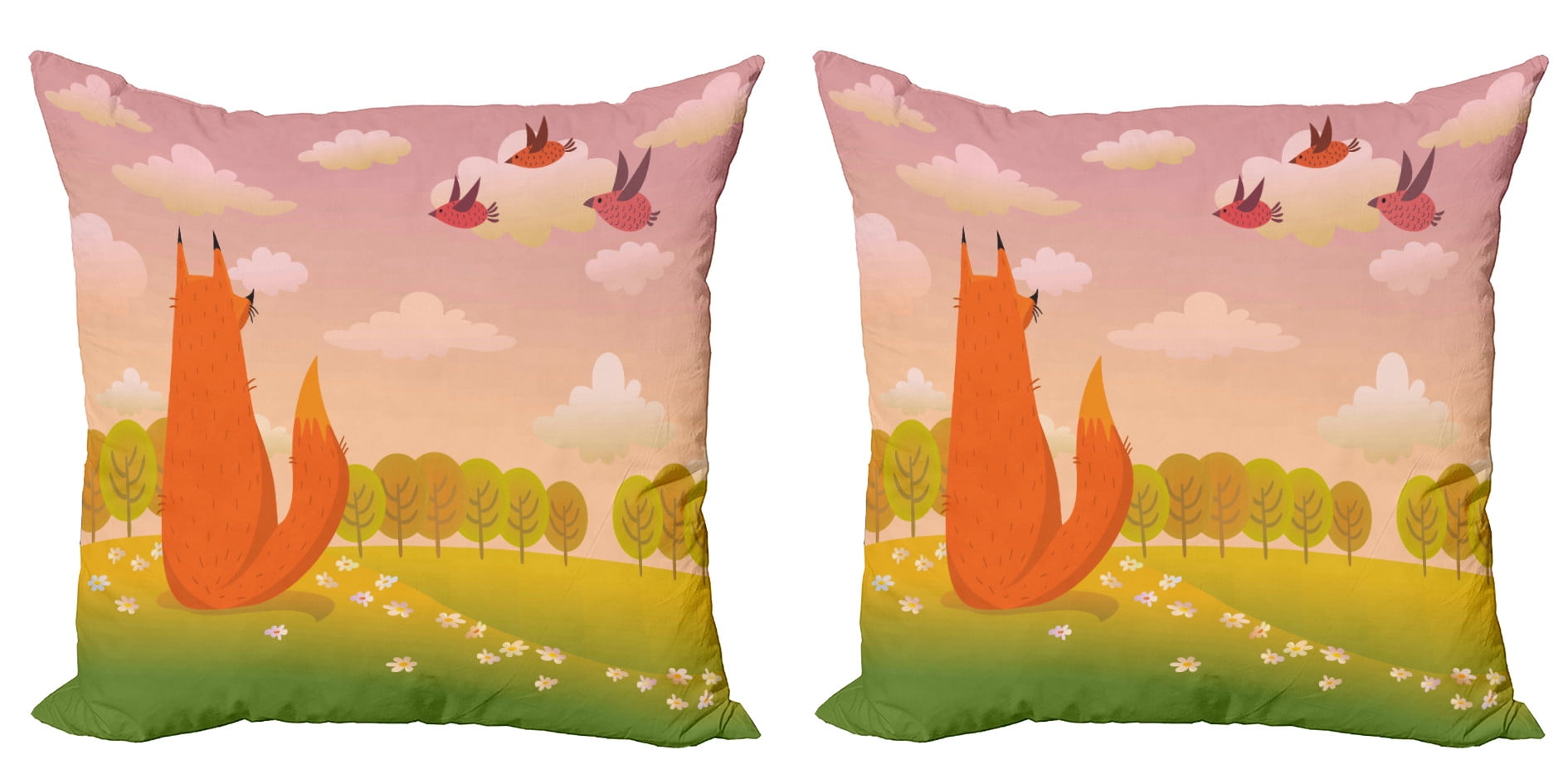 Ambesonne Cartoon Throw Pillow Cover 2 Pack, Animal Fox Wildlife, 16 ...