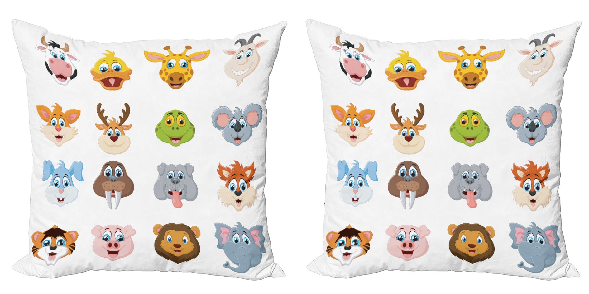 Ambesonne Colorful Throw Pillow Cover 2 Pack, Comic Koala Fox Faces, 16 ...
