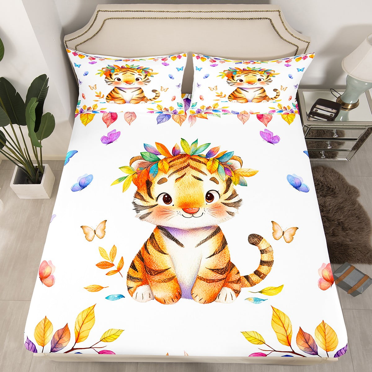 Cartoon Tiger Bedding Queen Size Cute Animal Bed Sheets, Kawaii ...
