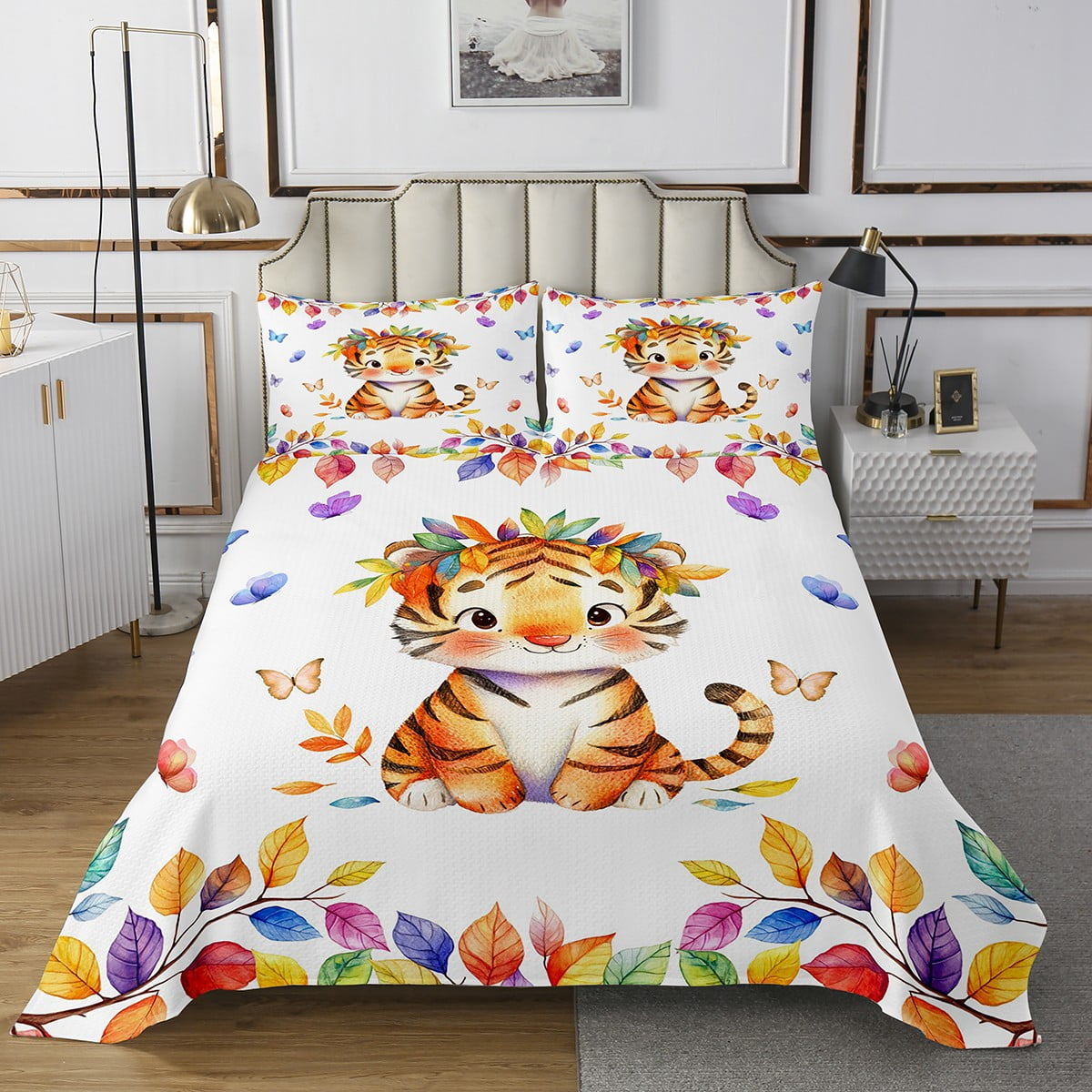 Cartoon Tiger Coverlet King Size Cute Animal Bedding Set, Kawaii ...