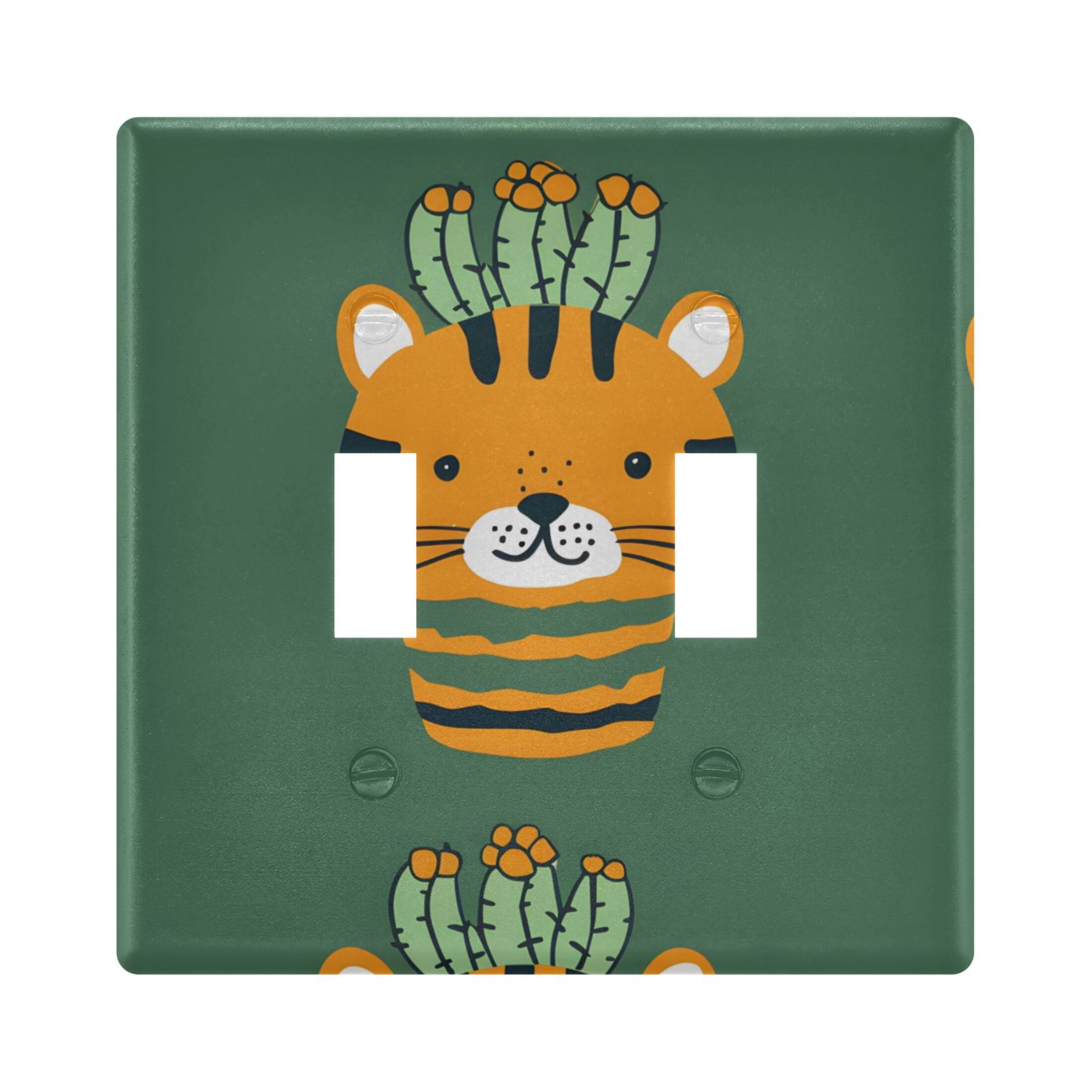 Cartoon Tiger Face with Cactus Light Switch Plate Covers 2 Gang Wall ...