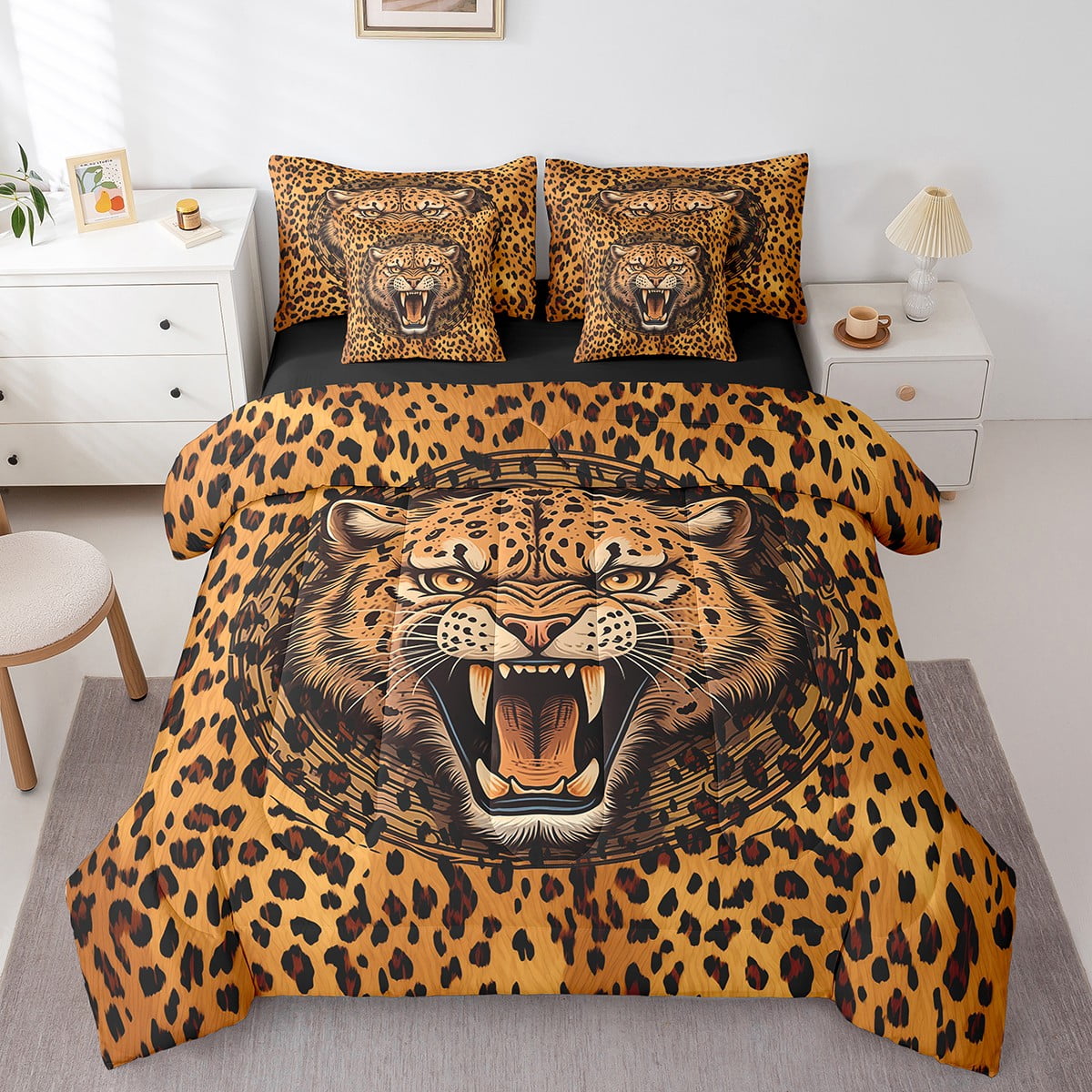 Cartoon Tiger Queen Comforter Set 7 Pieces,Horror Gothic Safari Animal ...