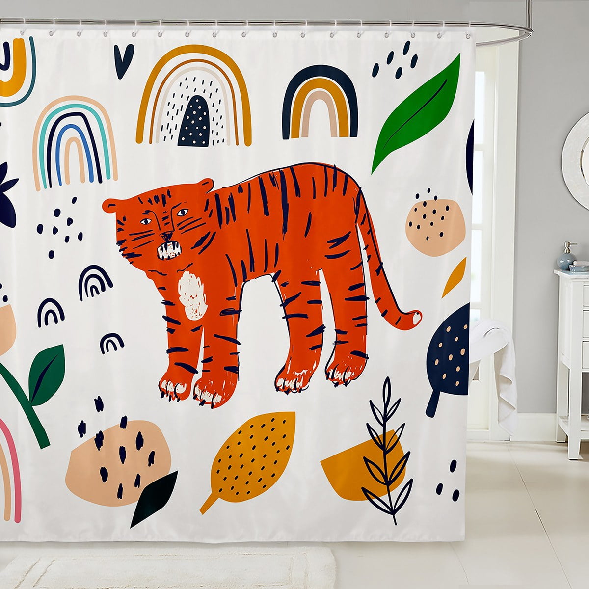 Cartoon Tiger Shower Curtain, Rainbow Bathroom Shower Curtain Set ...