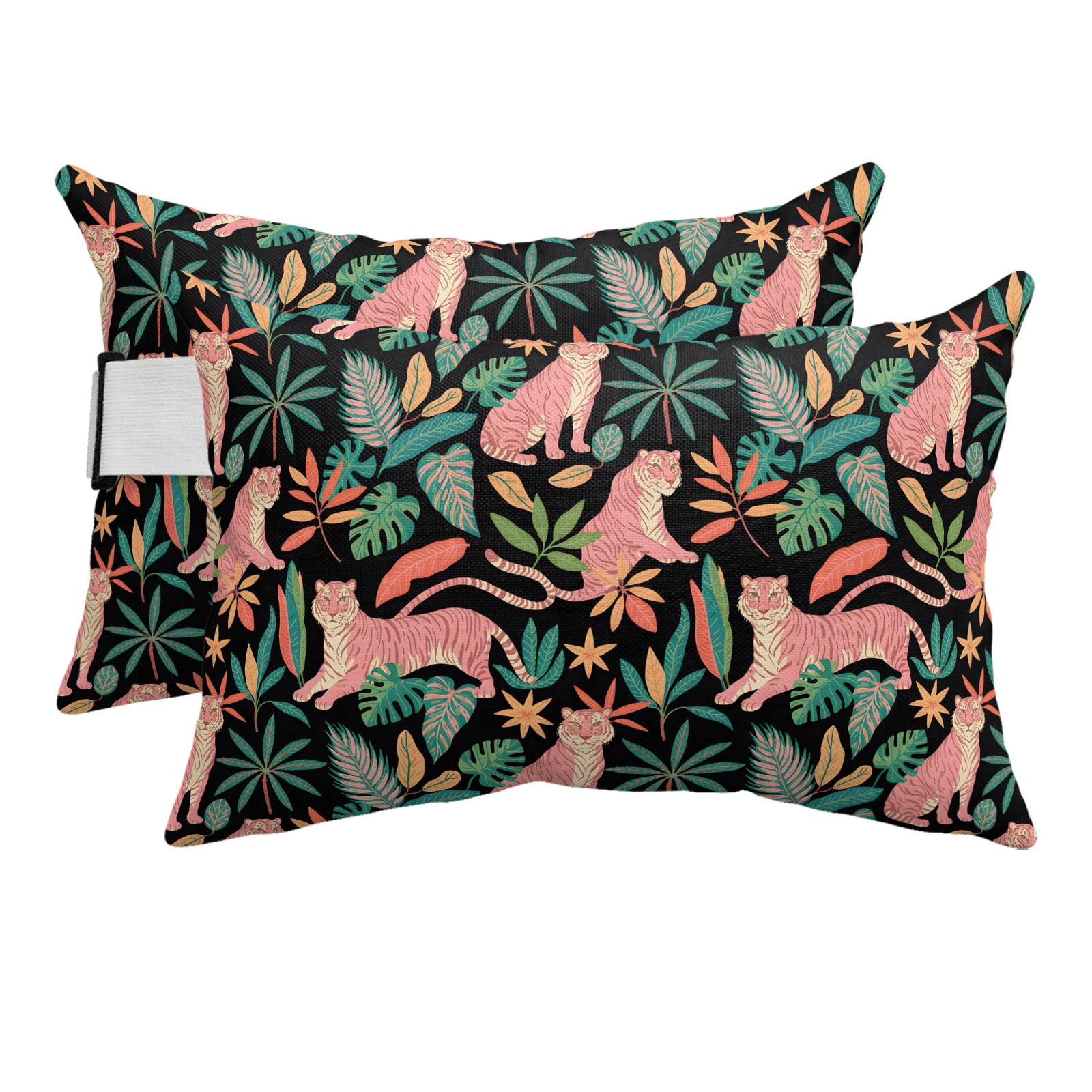 Cartoon Tiger Tropical Leaves Outdoor Pillow for Chaise Lounge Chair ...