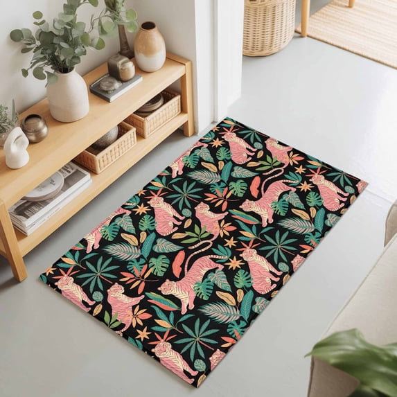 Cartoon Tiger Tropical Leaves Rectangle Area Rug 2x3ft,Living Room Rug ...