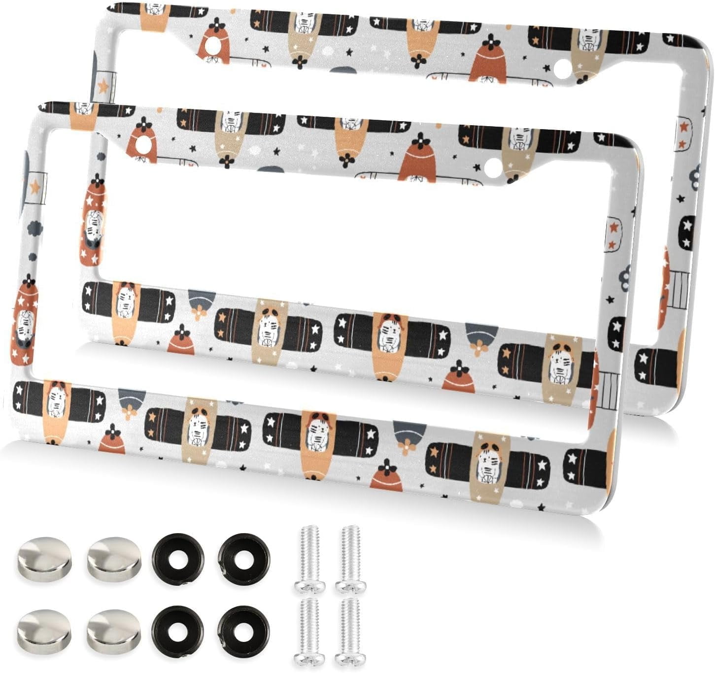 Cartoon Tigers Pilot License Plate Frame - 2 Pack Universal Stainless ...