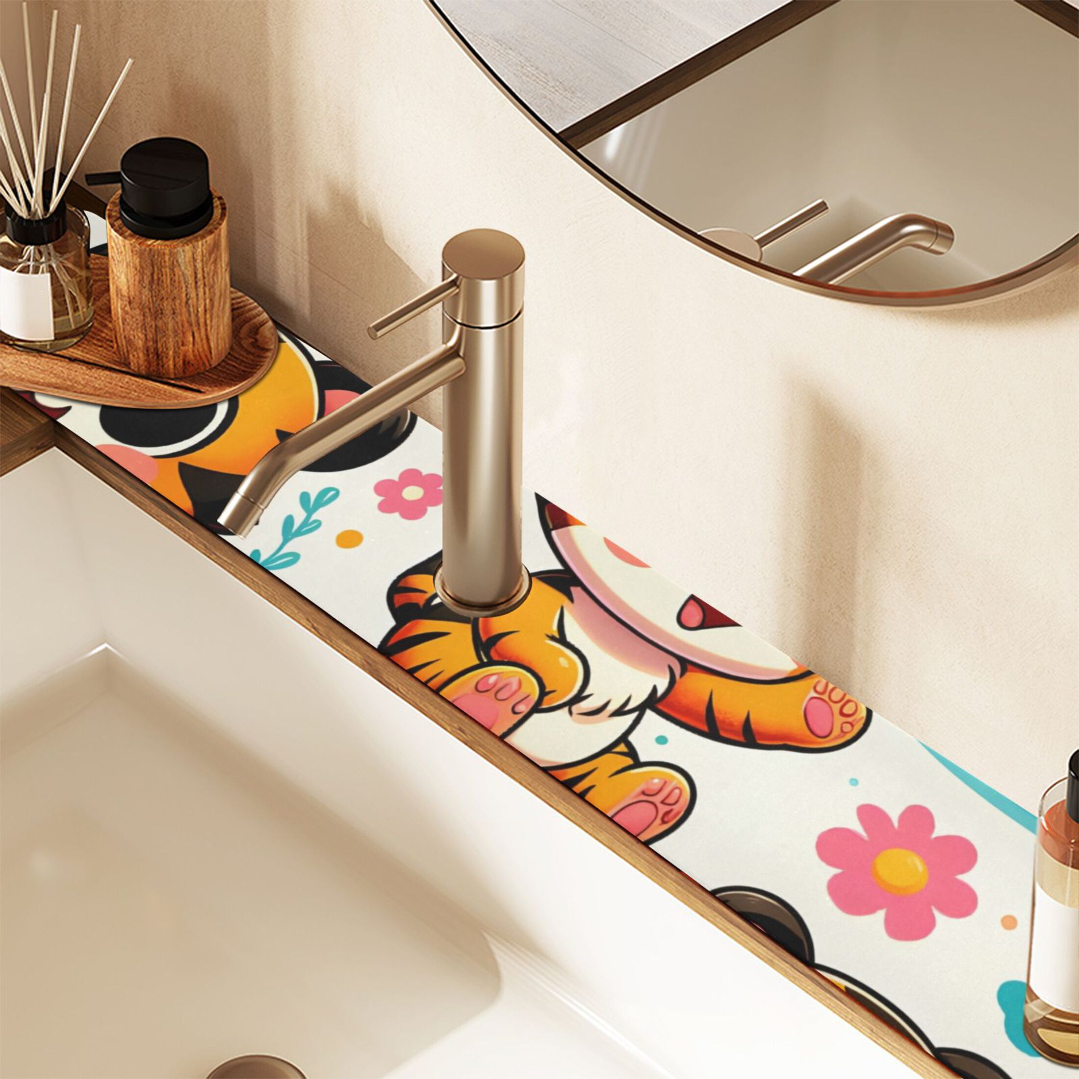 Cartoon Tigers Sit Sink Splash Guard Faucet Drying Mat 30"x5.4 ...