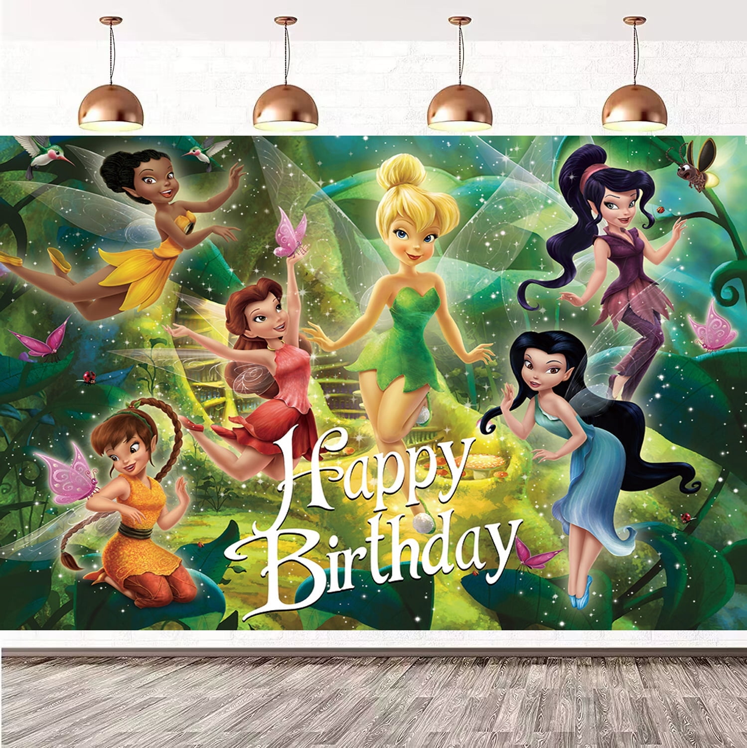 Cartoon Tinker Bell Birthday Backdrop Photography Kids Party Supplies ...