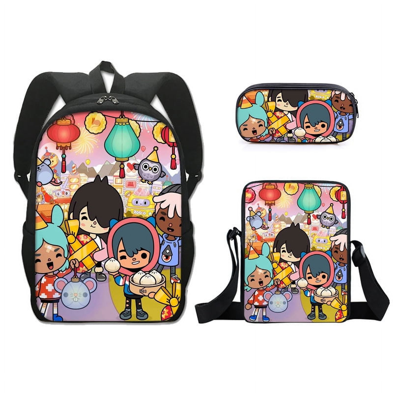 Cartoon Toca Life World Backpack, Pen Case, Shoulder Bag Three-Piece ...