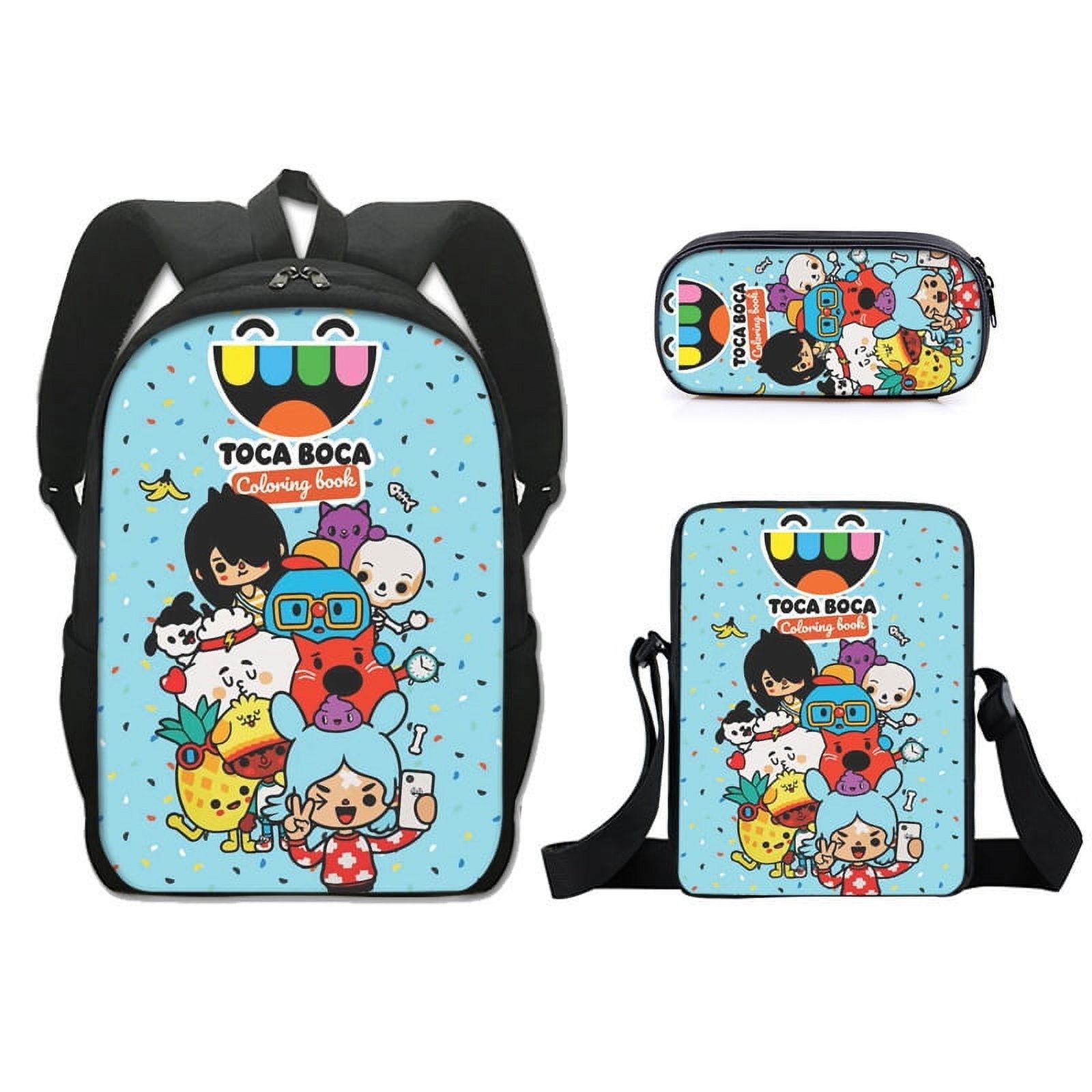 Cartoon Toca Life World Backpack, Pen Case, Shoulder Bag Three-Piece ...