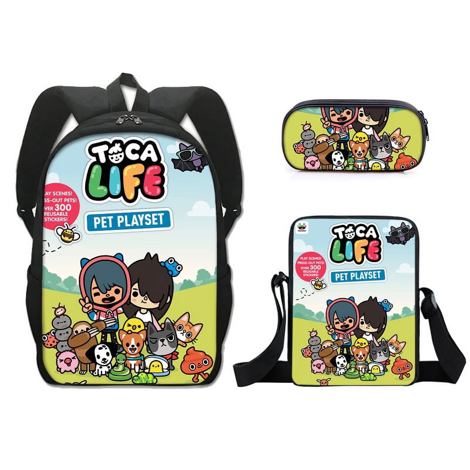 Cartoon Toca Life World Backpack, Pen Case, Shoulder Bag Three-Piece ...