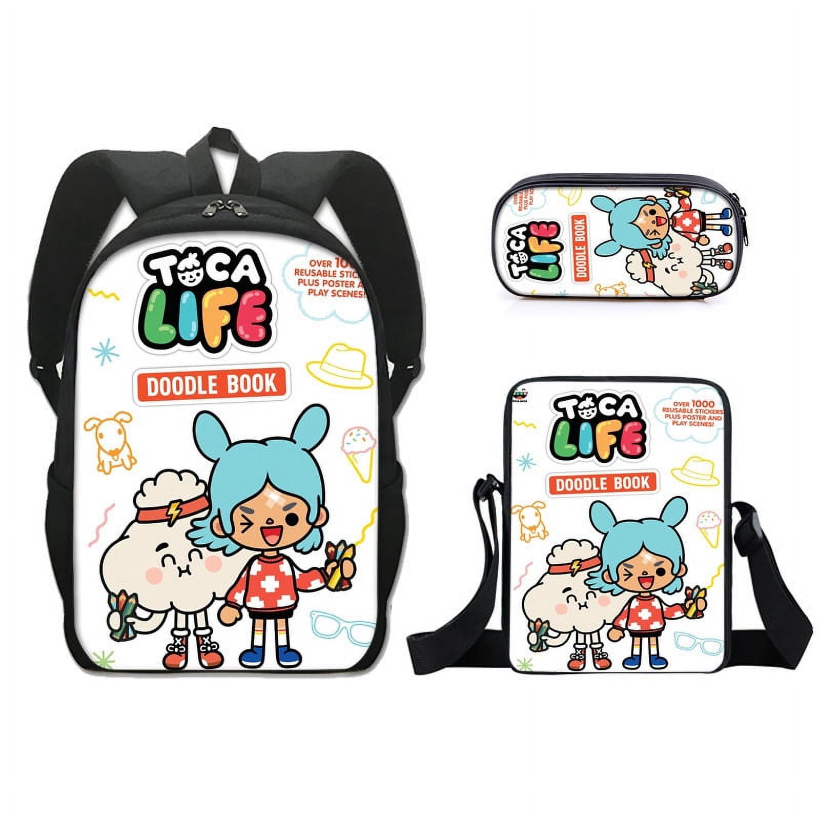 Cartoon Toca Life World Backpack, Pen Case, Shoulder Bag Three-Piece ...