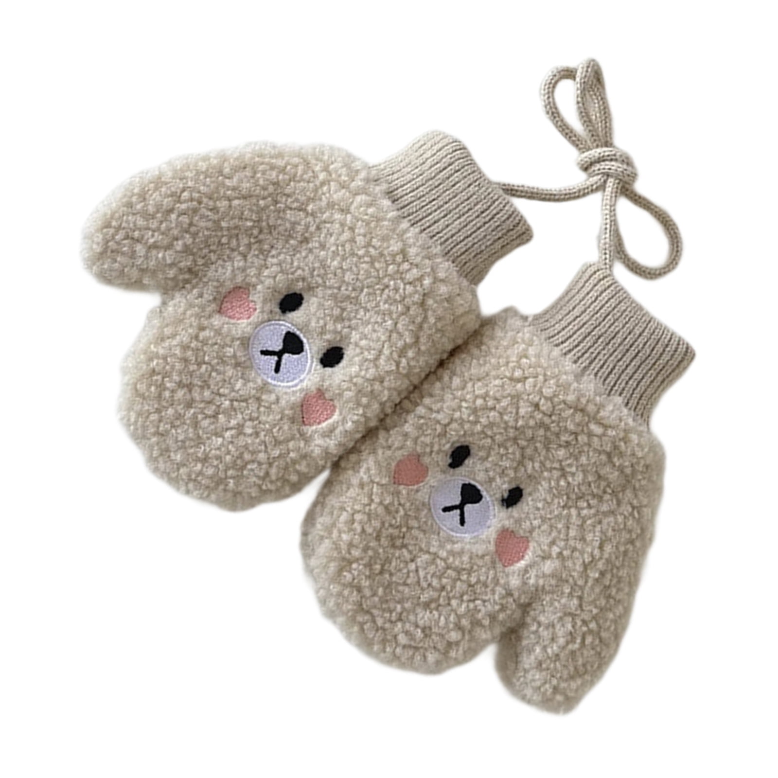 Cartoon Toddler Winter Mittens With Neck Rope Lamb Wool Insulated ...