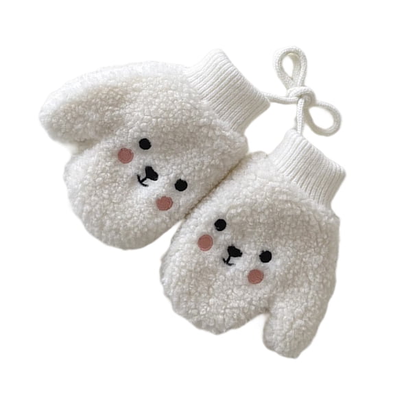 Cartoon Toddler Winter Mittens With Neck Rope Lamb Wool Insulated ...