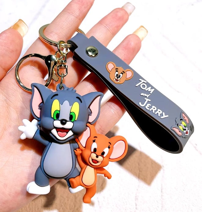 Cartoon Tom and Jerry Keychain Figure Keyring with Strap, 2.5" tall ...