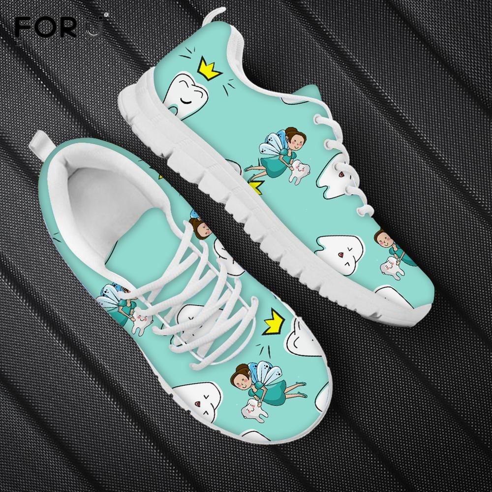 Cartoon Tooth/Dental Fairy Print Woman Flats Ladies Sneakers Spring ...