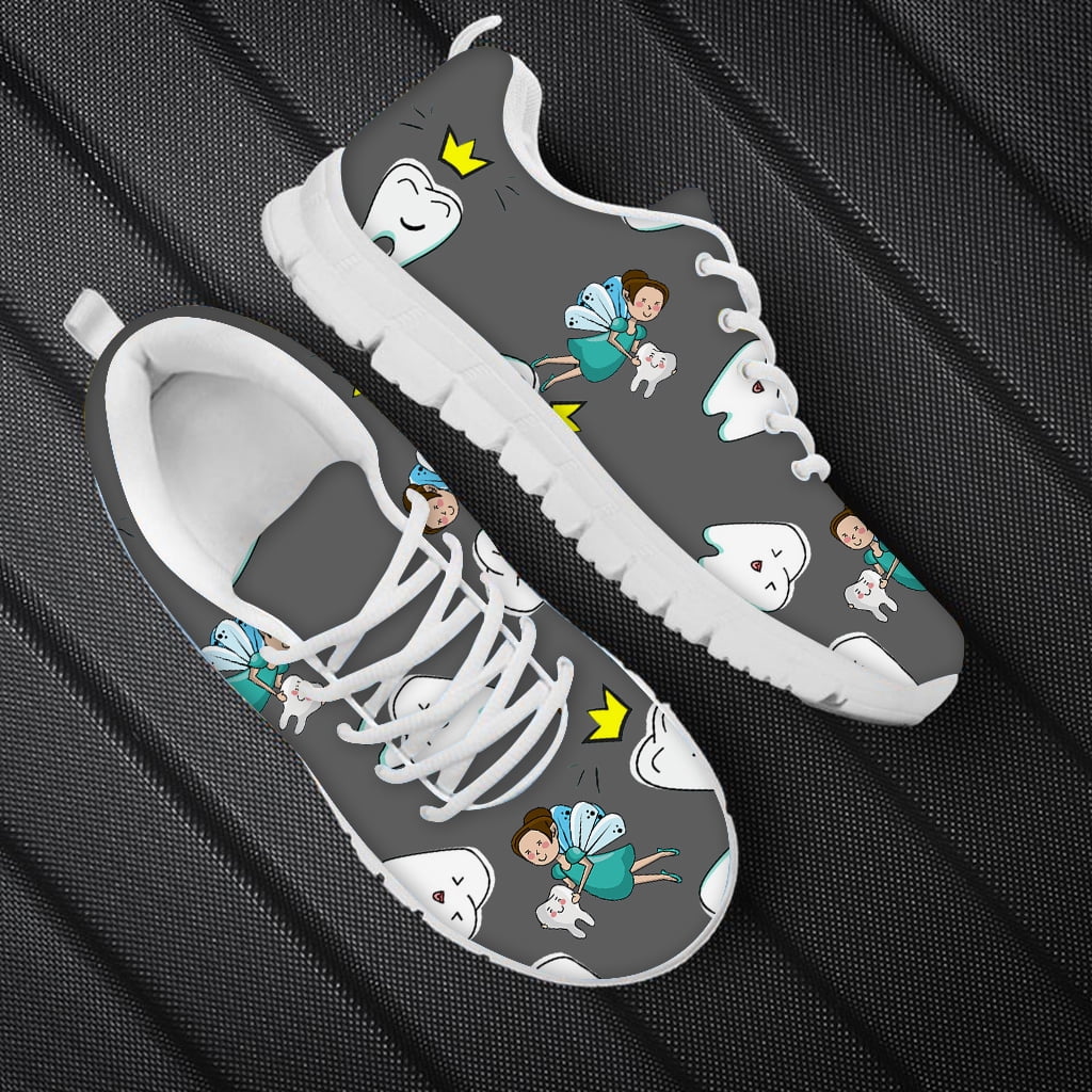 Cartoon Tooth/Dental Fairy Print Woman Flats Ladies Sneakers Spring/Autumn Lace Up Sport Jogging ...