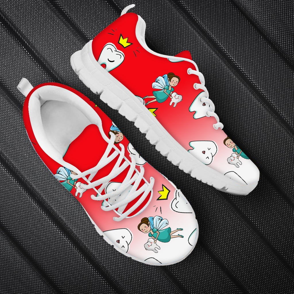 Cartoon Tooth/Dental Fairy Print Woman Flats Ladies Sneakers Spring/Autumn Lace Up Sport Jogging ...