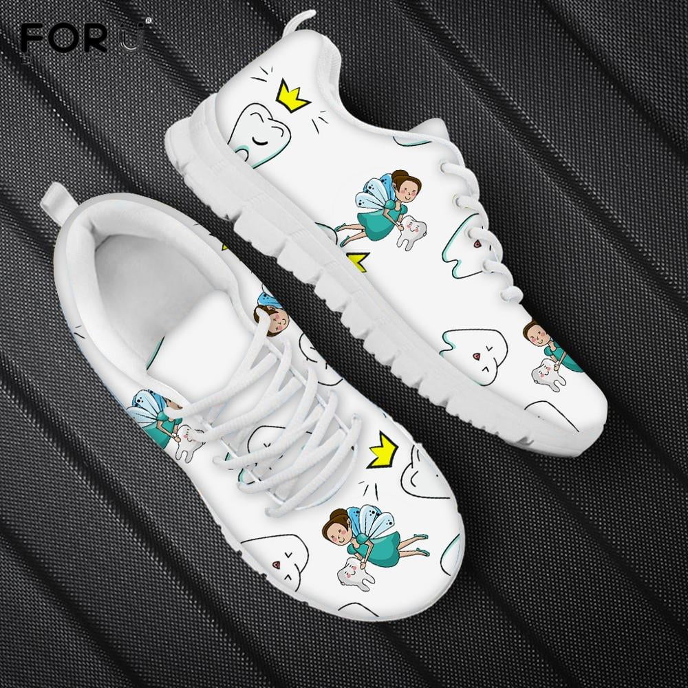 Cartoon Tooth/Dental Fairy Print Woman Flats Ladies Sneakers Spring ...