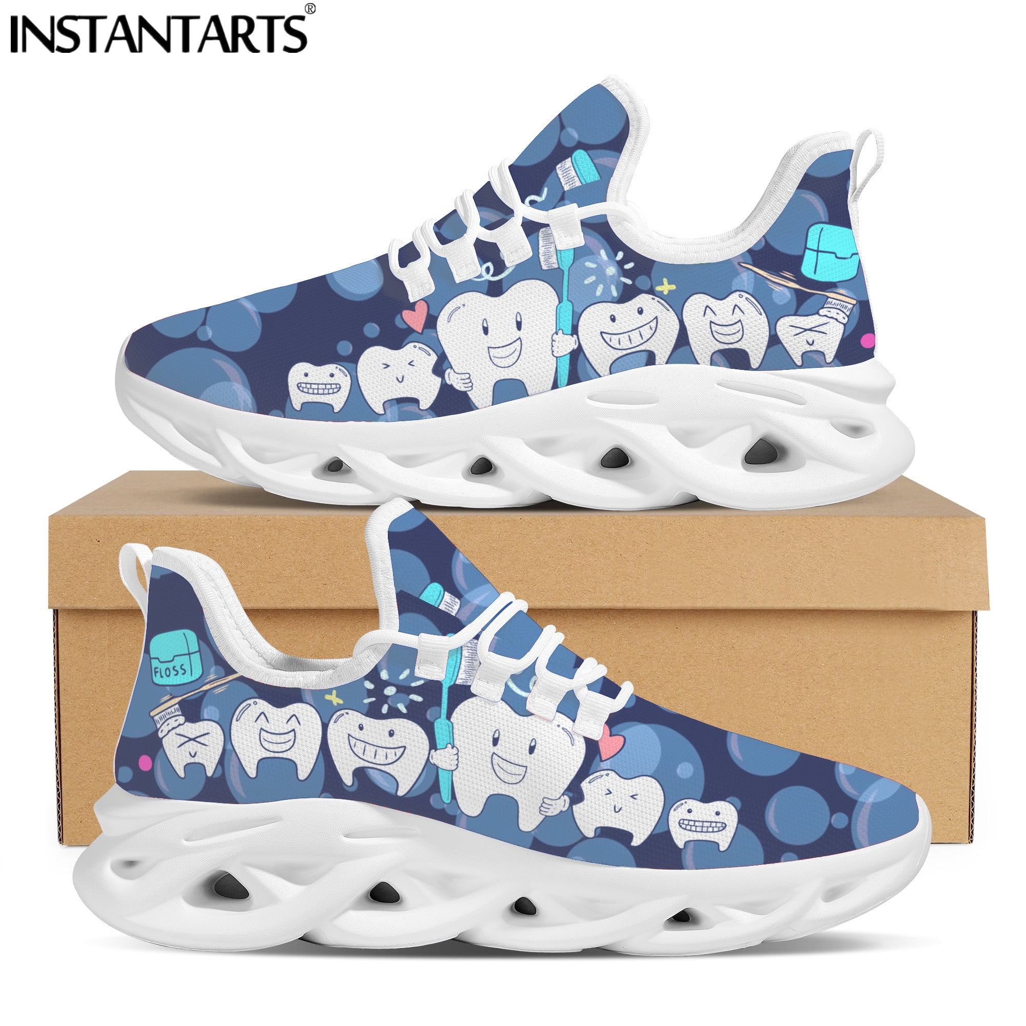 Cartoon Tooth Dentist Breathable Ladies Sneakers Light Lace Up Shoes ...