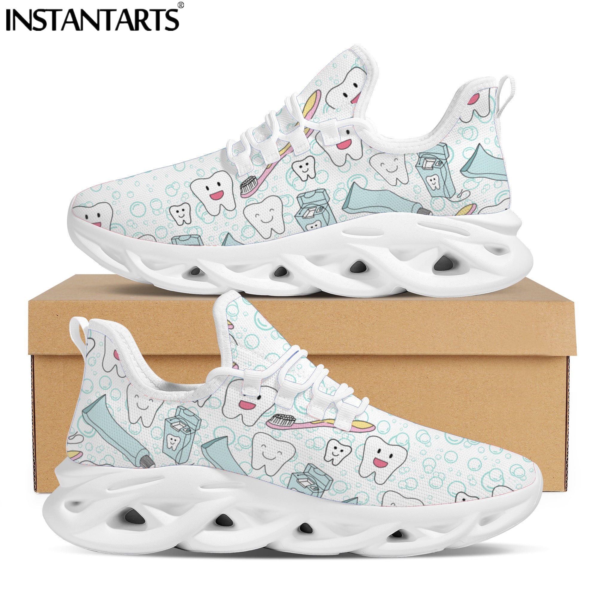 Cartoon Tooth Dentist Breathable Ladies Sneakers Light Lace Up Shoes ...