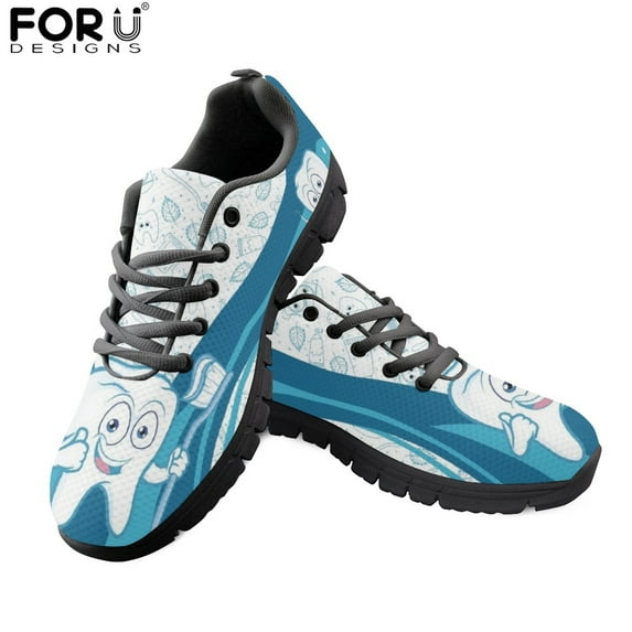 Cartoon Tooth Dentist Care Pattern Flats Shoes for Women Lace Up ...