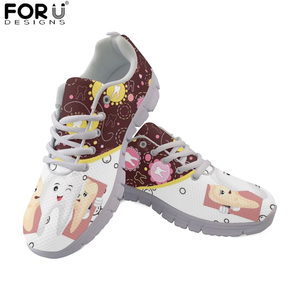 Cartoon Tooth Dentist Care Pattern Flats Shoes for Women Lace Up ...