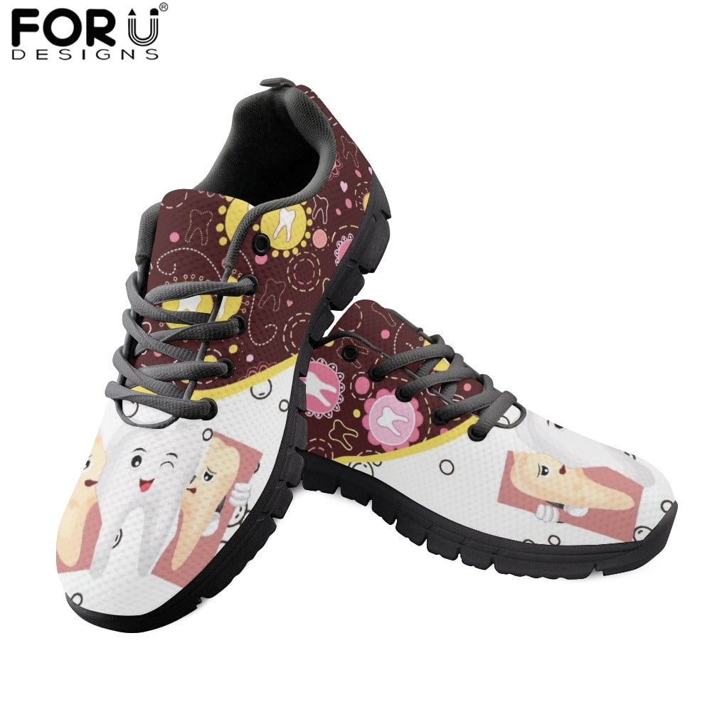 Cartoon Tooth Dentist Care Pattern Flats Shoes for Women Lace Up ...